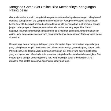 Mengapa Game Slot Online Boleh Memberinya Kejayaan Paling Besarilaeb