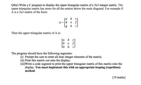 solved write a c program to display the upper triangular
