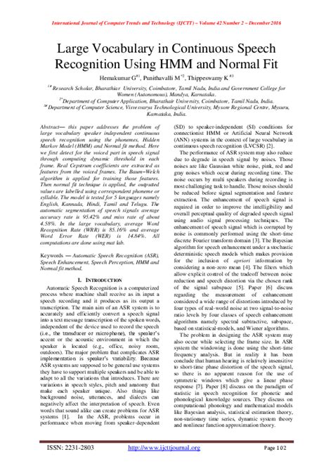 pdf large vocabulary in continuous speech recognition using hmm and normal fit hemakumar