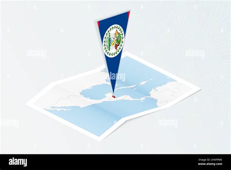 Mapa isométrico de Belice con bandera triangular de Belice en estilo