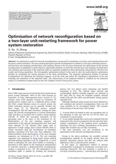 pdf optimisation of network reconfiguration based on a two layer unit restarting framework for