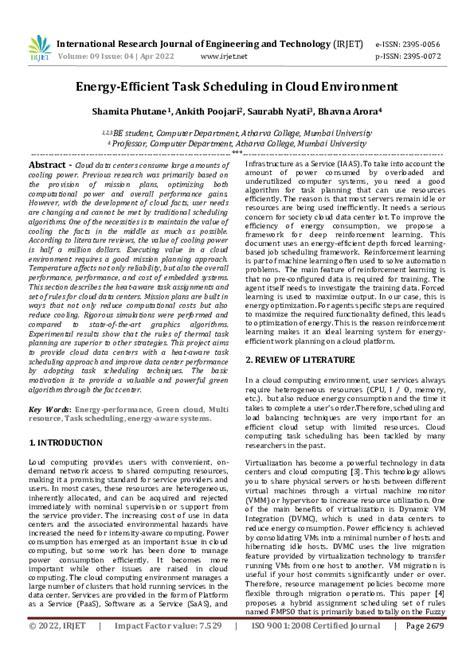 pdf energy efficient task scheduling in cloud environment irjet journal