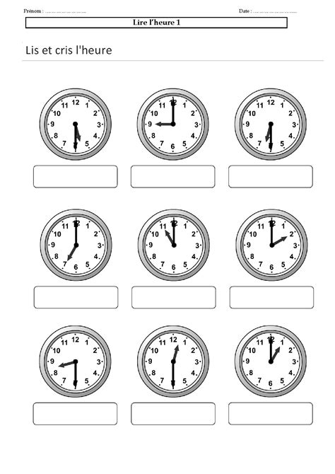 Lire L Heure Exercices L Horloge Demi Heure Quarts D Heure