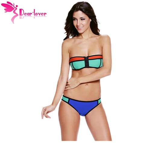 Dear Lover Bathsuit Sexy Color Block Bandeau Bikini Swimsuit Women