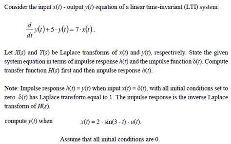 solved consider the input x t output y t equation of a