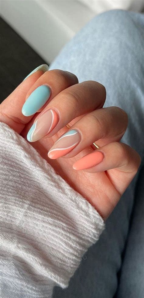 70 Stylish Nail Art Ideas To Try Now Blue And Peach Almond Nails