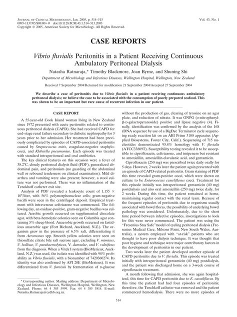 Pdf Vibrio Fluvialis Peritonitis In A Patient Receiving Continuous