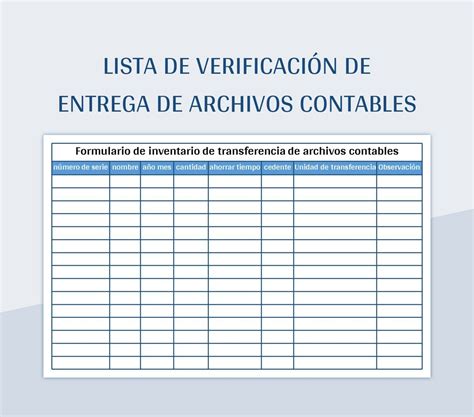 Plantilla de Formato Excel Lista De Verificación De Entrega De Archivos