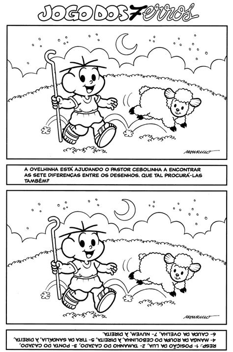 Jogo dos 7 erros para imprimir ilustrado da Turma da Mônica