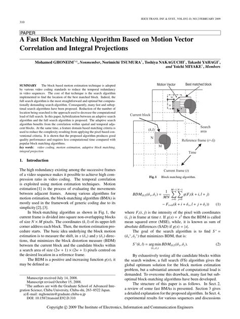 pdf a fast block matching algorithm based on motion vector correlation and integral projections