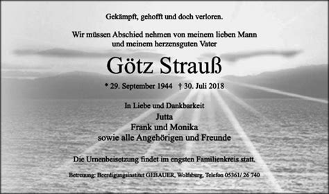 Traueranzeigen Von G Tz Strau Trauer De