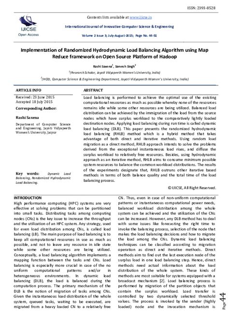 pdf implementation of randomized hydrodynamic load balancing algorithm using map reduce