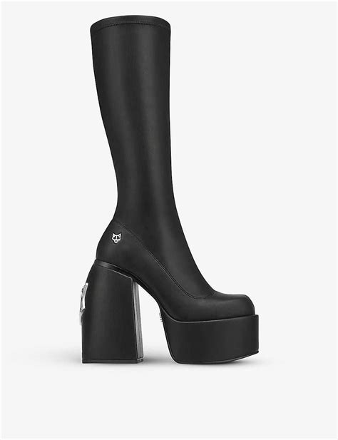 Naked Wolfe Spice Faux Leather Knee Thigh Heeled Boots In Black Lyst