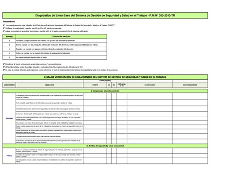 Diagnóstico de Línea de Base del Sgsst Ejemplo Instrucciones 1 Lea