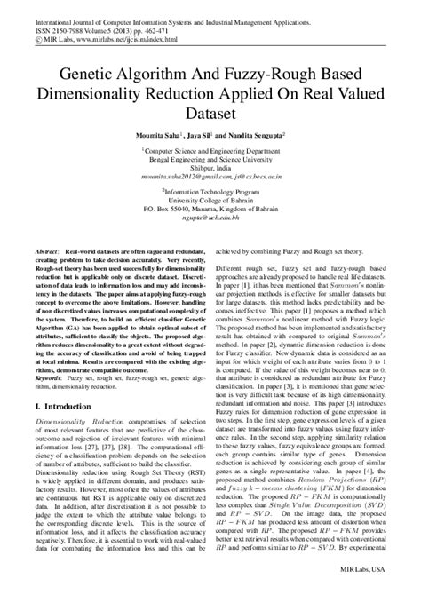 pdf genetic algorithm and fuzzy rough based dimensionality reduction applied on real valued
