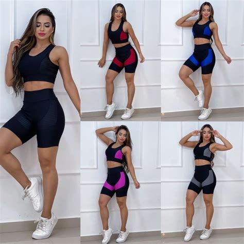 Conjunto Fitness Short Suplex Cós Alto Top Bojo Roupa de