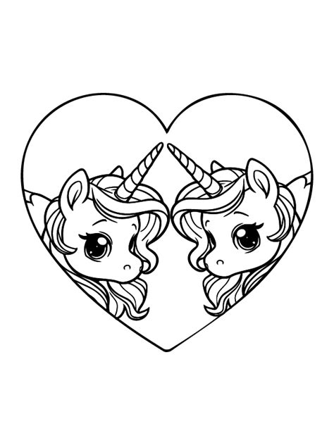 Couple Unicorn Head Valentines Coloring Page Free Printable Coloring