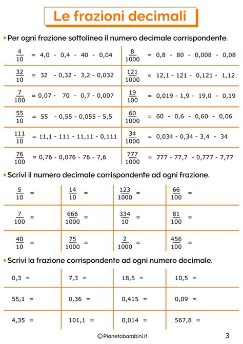 Frazioni Decimali Esercizi Per La Classe Terza E Quarta Decimale