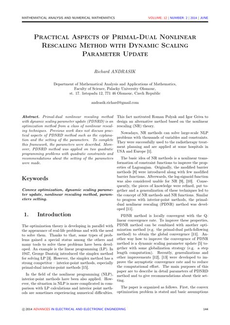 pdf practical aspects of primal dual nonlinear rescaling method with dynamic scaling parameter