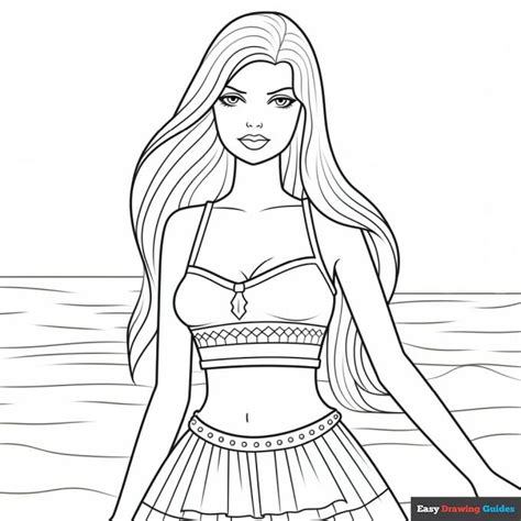 Summer Barbie Coloring Page Easy Drawing Guides