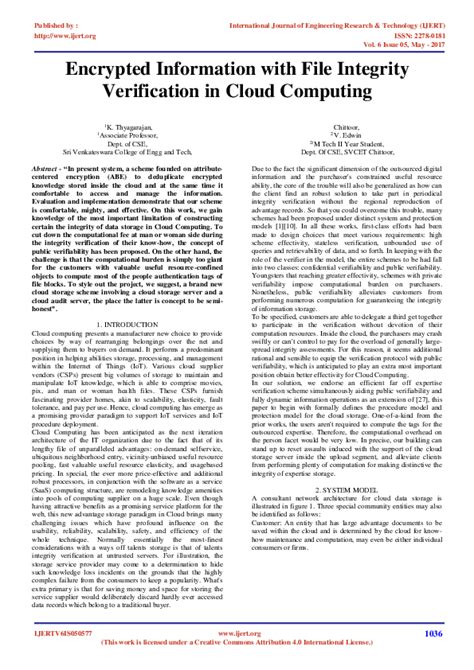 pdf ijert encrypted information with file integrity verification in cloud computing ijert