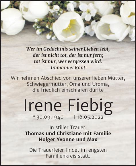 Traueranzeigen Von Irene Fiebig Abschied Nehmen De