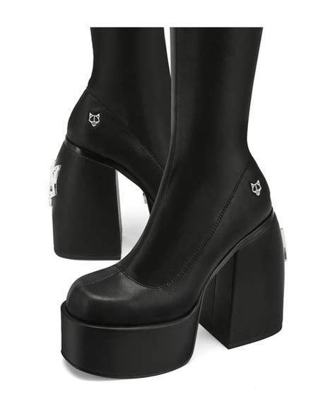 Naked Wolfe Spice Faux Leather Knee Thigh Heeled Boots In Black Lyst