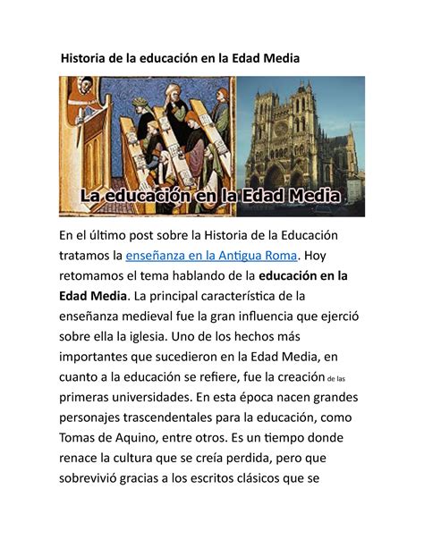 Historia de la educación en la Edad Media Hoy retomamos el tema