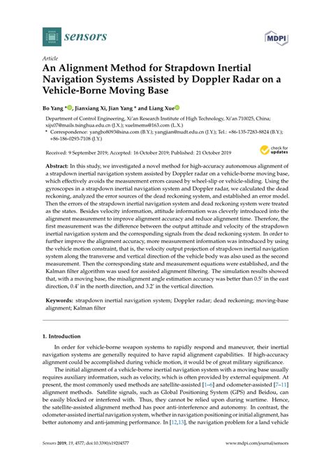 pdf an alignment method for strapdown inertial navigation systems assisted by doppler radar on