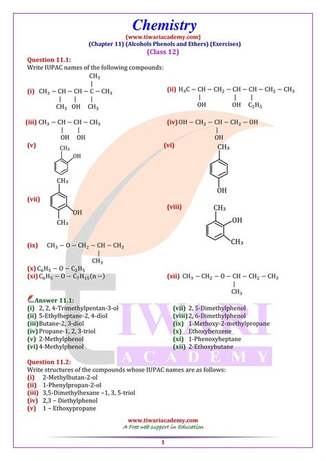 NCERT Solutions For Class 12 Chemistry Chapter 11 Alcohol Phenol Ether