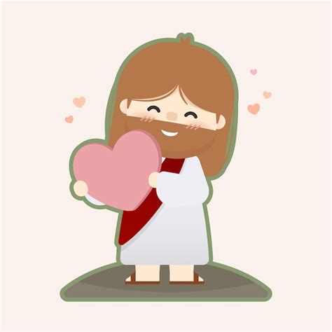 Premium Vector Cute Vector Jesus Christ Holding A Heart