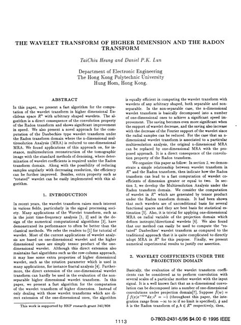 pdf the wavelet transform of higher dimension and the radon transform