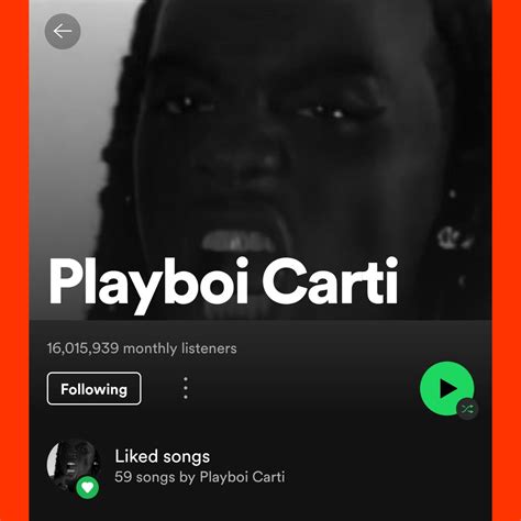 Carti Has Now Surpassed 16 Million Monthly Listeners On Spotify And It