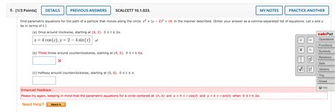 solved find parametric equations for the path of a particle
