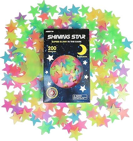 Stelle Fluorescenti Adesive Soffitto 200 Pezzi 3D Stelle E Luna