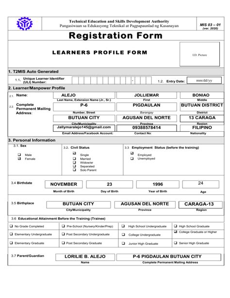 Learners Profile Form Fill Online Printable Fillable 49 OFF