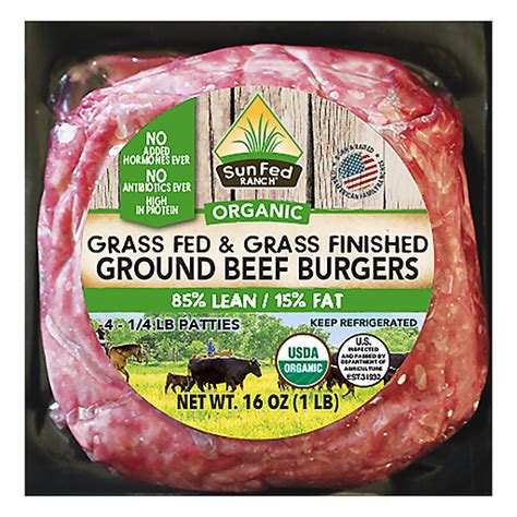 SunFed Ranch Organic Ground Beef Burgers 4 Ea Shop Festival Foods