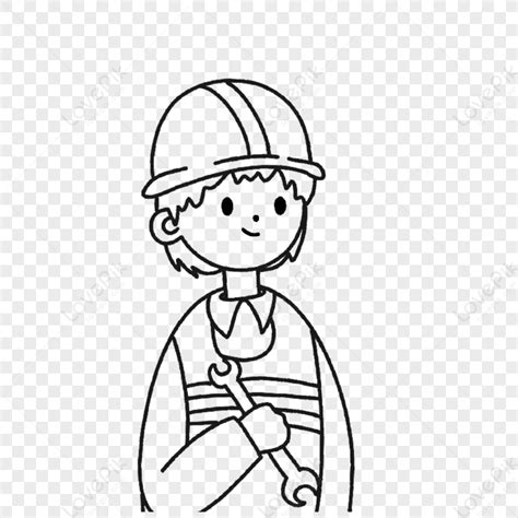 Construction Worker Black And White Clipart