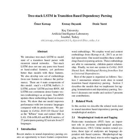 tree stack lstm in transition based dependency parsing acl anthology