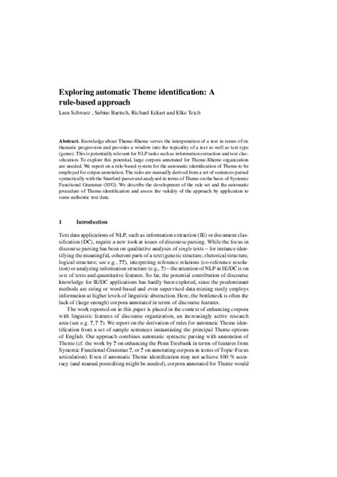 pdf exploring automatic theme identification a rule based approach lara schwarz