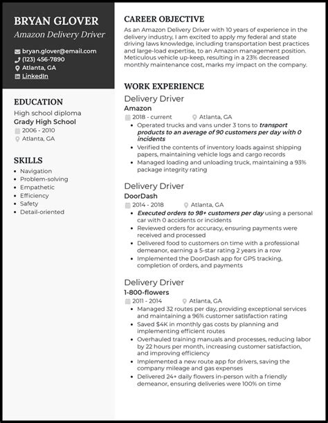 Amazon Delivery Driver Resume Examples For