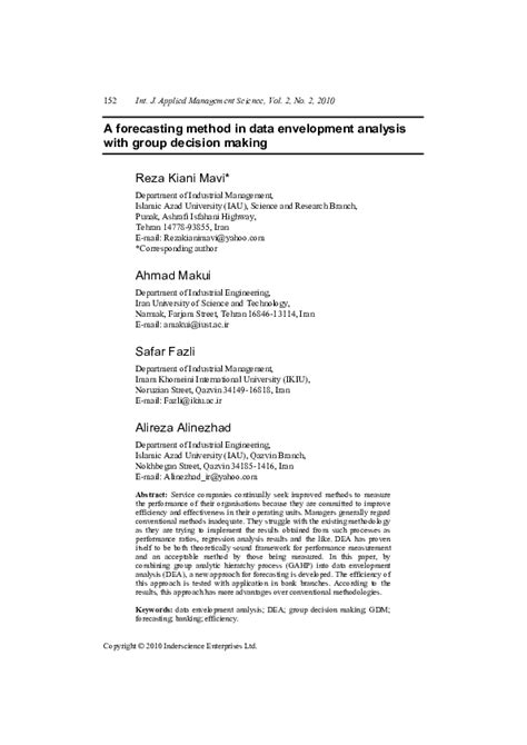 pdf a forecasting method in data envelopment analysis with group decision making mavi mavi