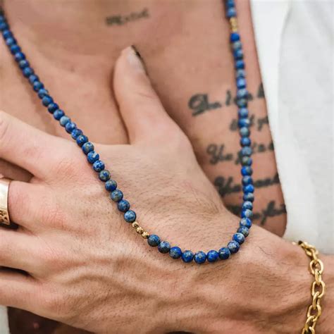 Collier Pierre Bleu Marine Naturelle Jaspe Homme Ninanina