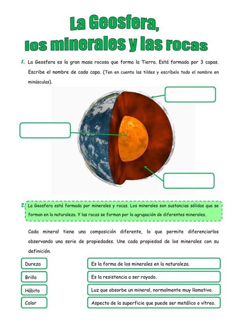 La Geosfera Los Minerales Y Las Rocas Worksheet