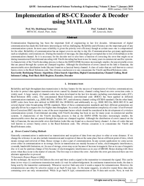 pdf implementation of rs cc encoder and decoder using matlab ijstev5i7004 pdf ijste