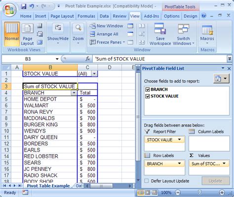 Pivot Table In Excel 2007 With Example Xls Cabinets Matttroy
