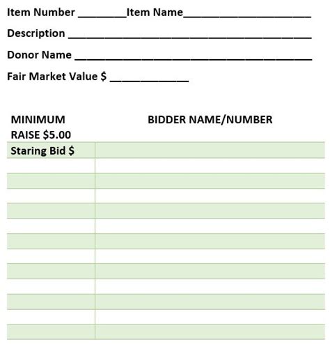 Editable Printable Silent Auction Bid Sheets Pdf