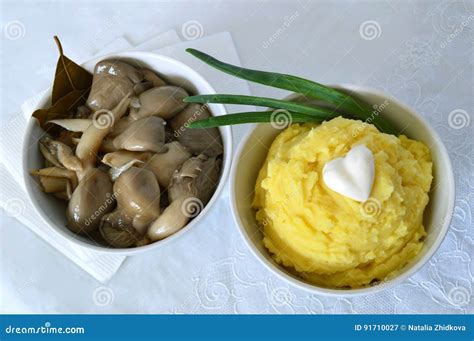 Mashed Potatoes And Pickled Oyster Mushrooms Stock Image Image Of