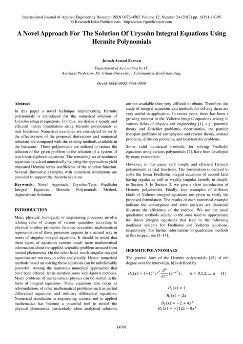pdf a novel approach for the solution of urysohn integral equations using hermite polynomials