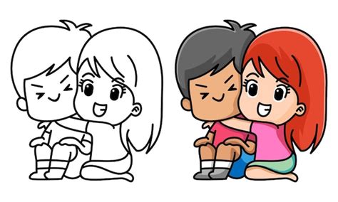 Amantes pareja abrazándose feliz san valentín página para colorear para